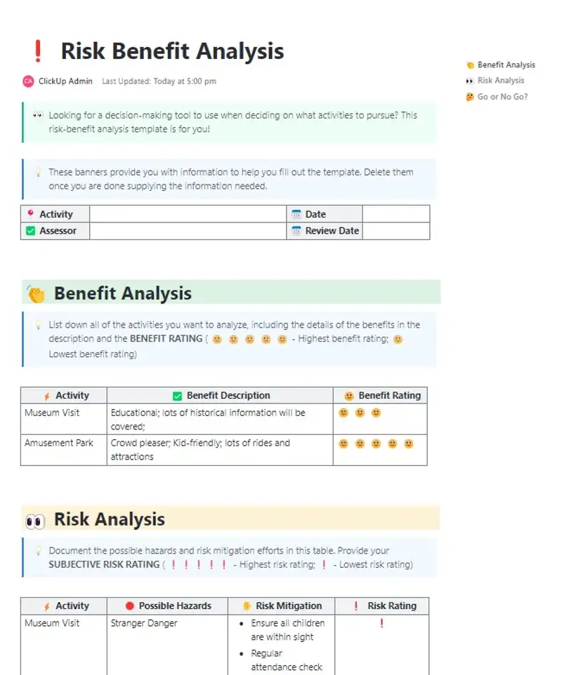 Risk Benefit Analysis Template For Onenote Template By ClickUp Risk Benefit Analysis Template For Onenote Template By ClickUp