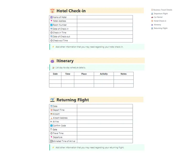 Business Travel Itinerary Template For Notion Template By ClickUp 